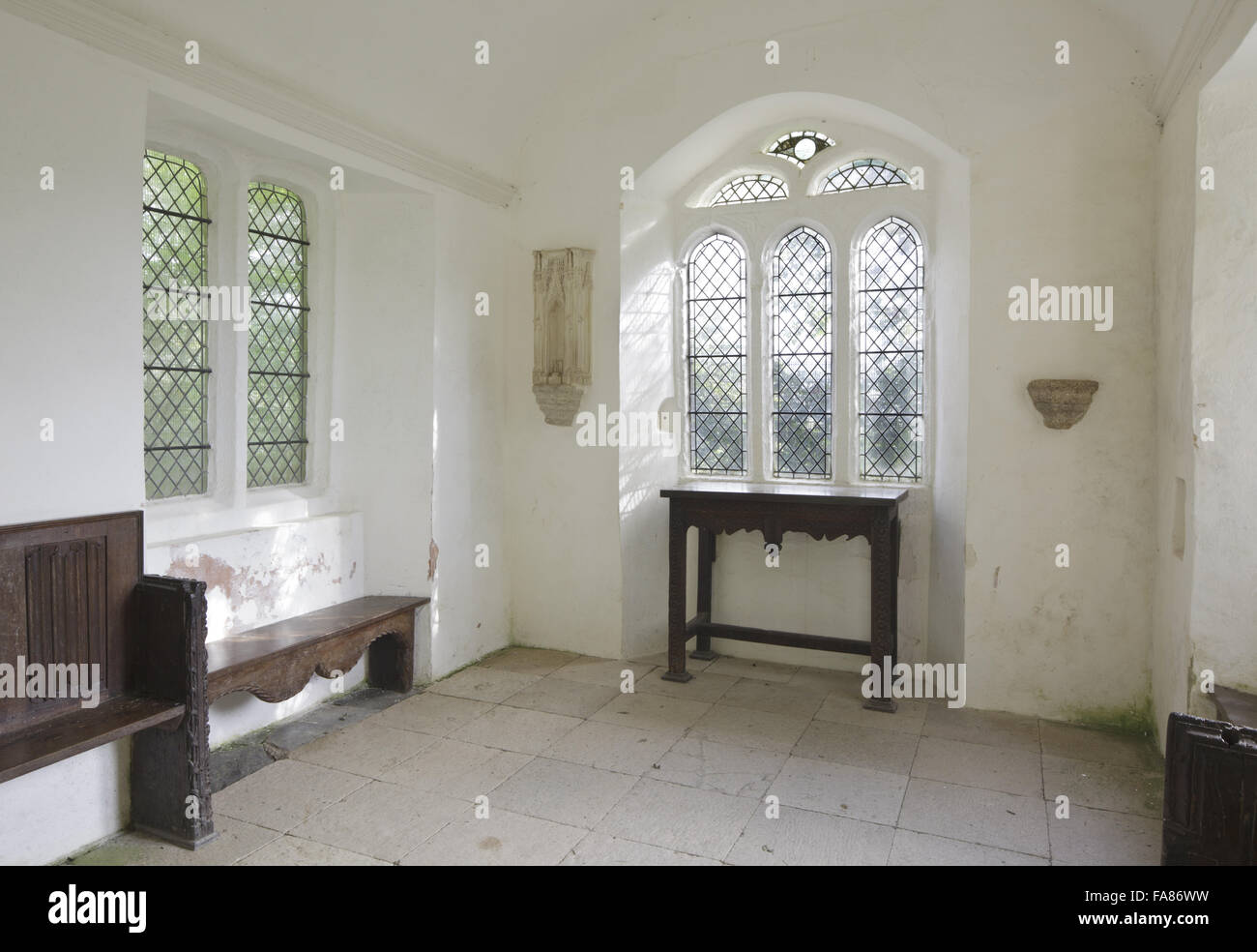 Interior of the Chapel-in-the-Wood at Cotehele, Cornwall. The chapel ...