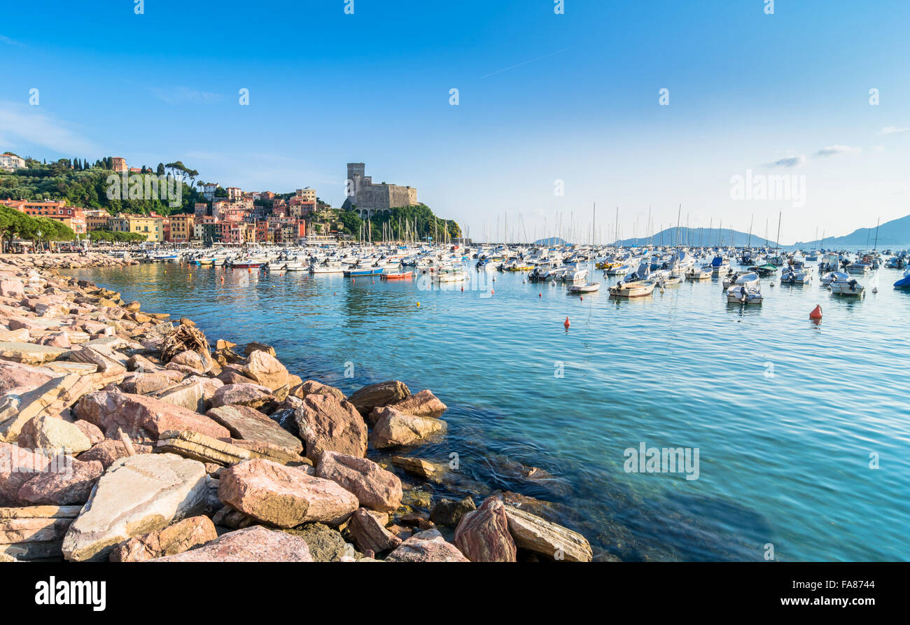 sunset view of beach and Gulf of Poets in Lerici, Italy Stock Photo - Alamy
