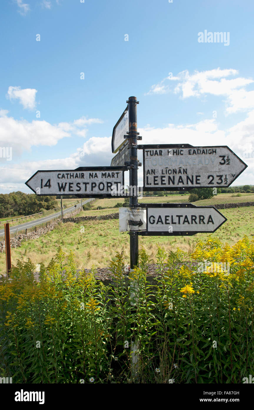 Ireland, Connemara, road sign in English and Irish Gaelic Stock Photo ...