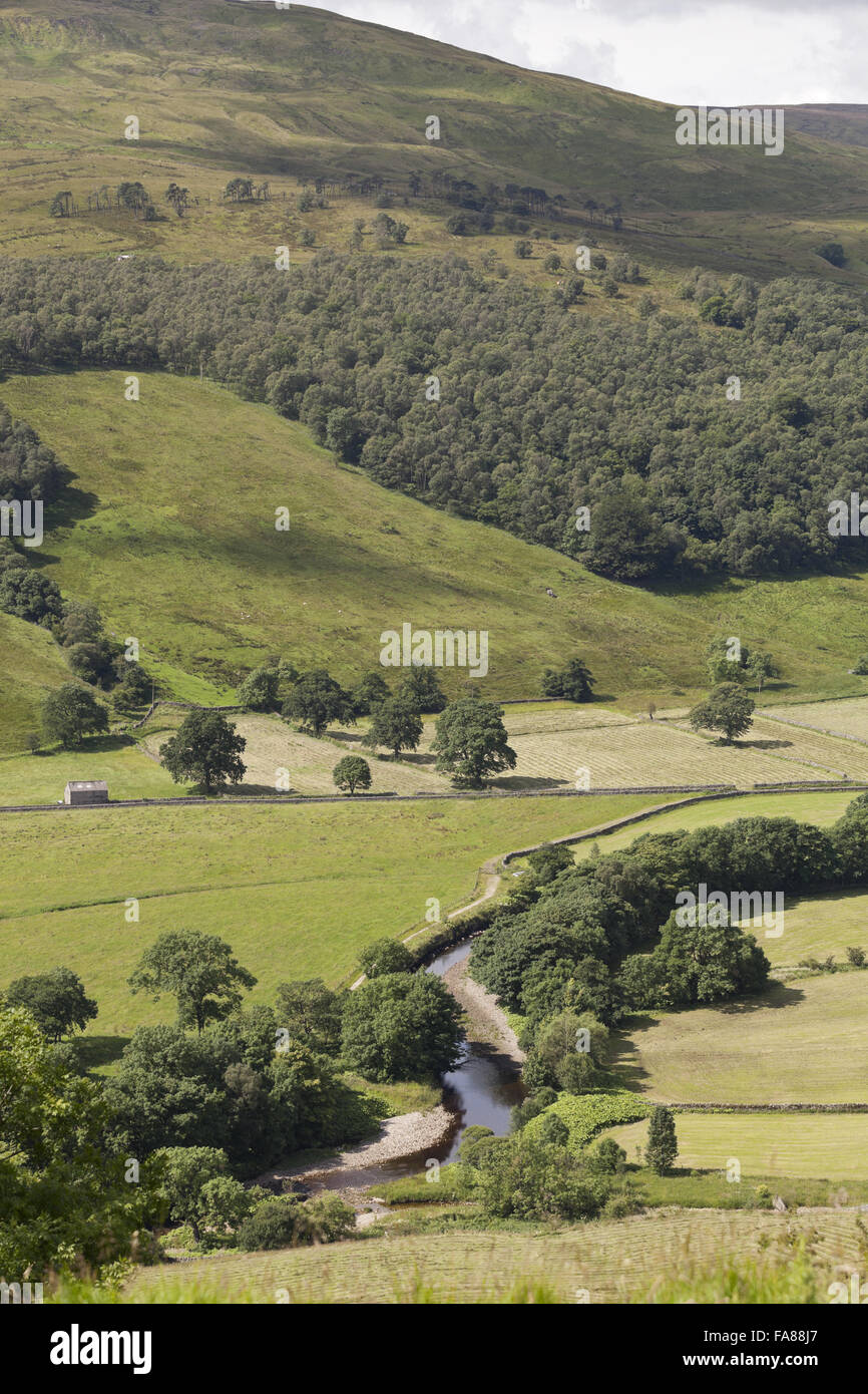 A view over the River Wharfe at Buckden, Upper Wharfedale, Yorkshire ...