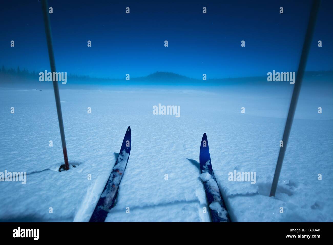 Skis and snow poles on frozen lake, Carmi Cross Country Ski Loop ...