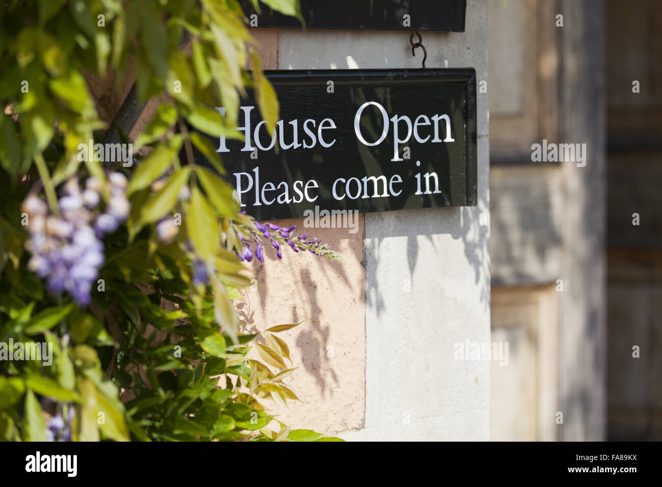 Open sign to the house at Killerton, Devon, in August Stock Photo - Alamy