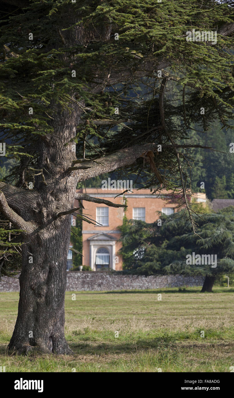 A view across the park to the house at Killerton, Devon, in August ...