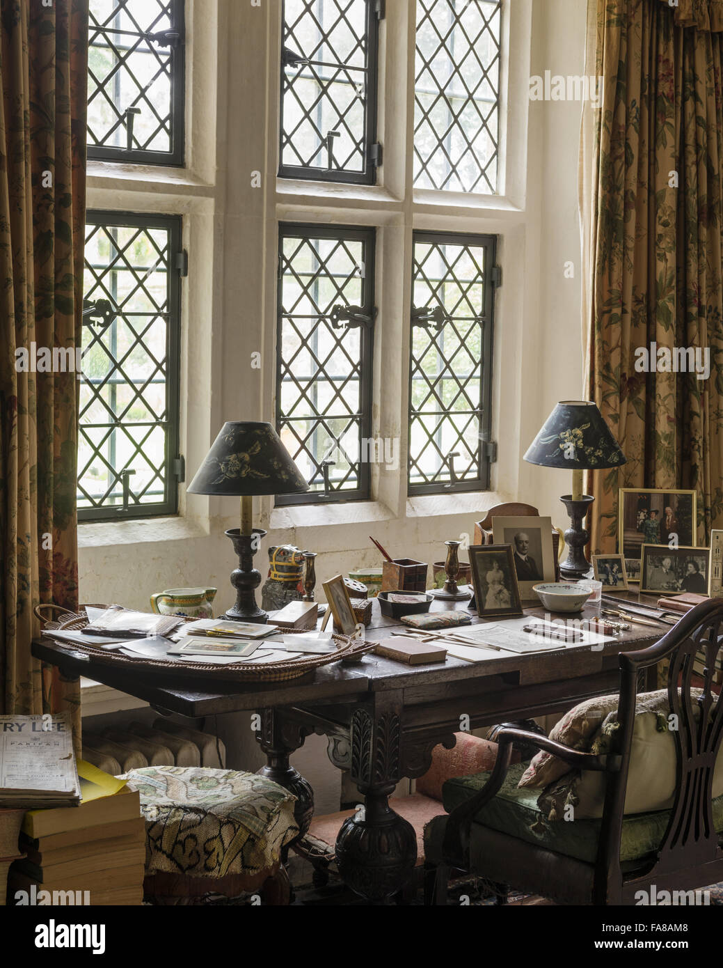 Anne Messel's desk beneath the window in The Library, Nymans, West ...