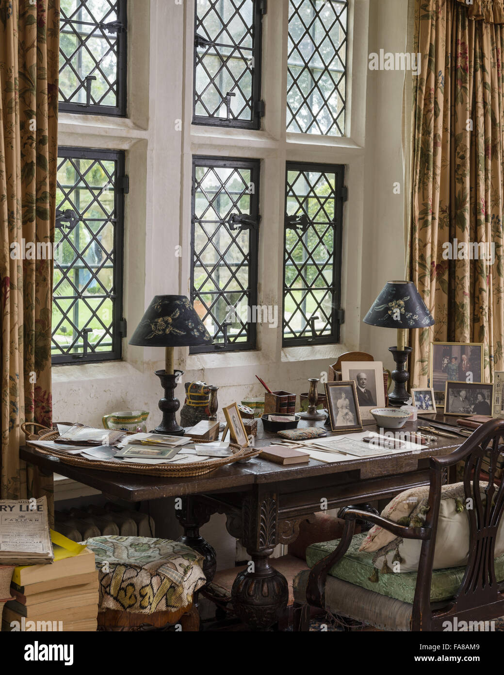Anne Messel's desk beneath the window in The Library, Nymans, West ...