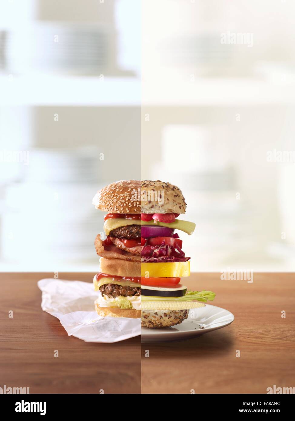 Half burger, half vegetable sandwich Stock Photo - Alamy
