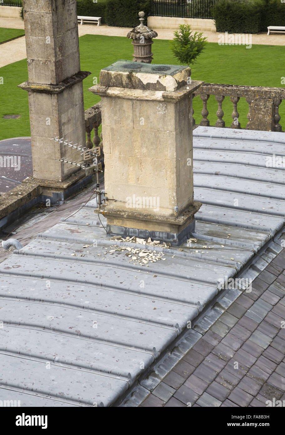 Spalling stonework on the roof at Dyrham Park, South Gloucestershire ...