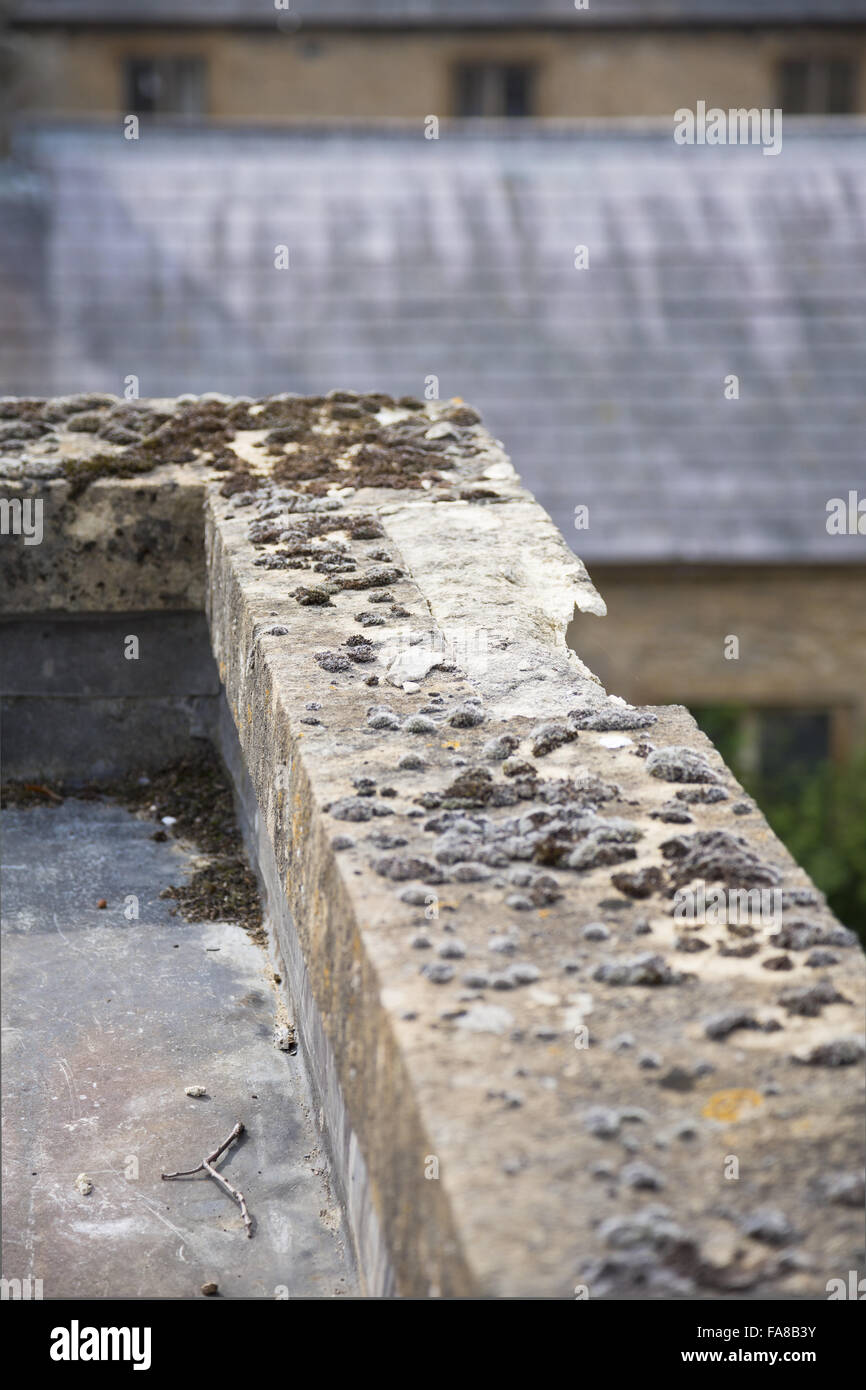 Spalling stonework on the roof at Dyrham Park, South Gloucestershire ...