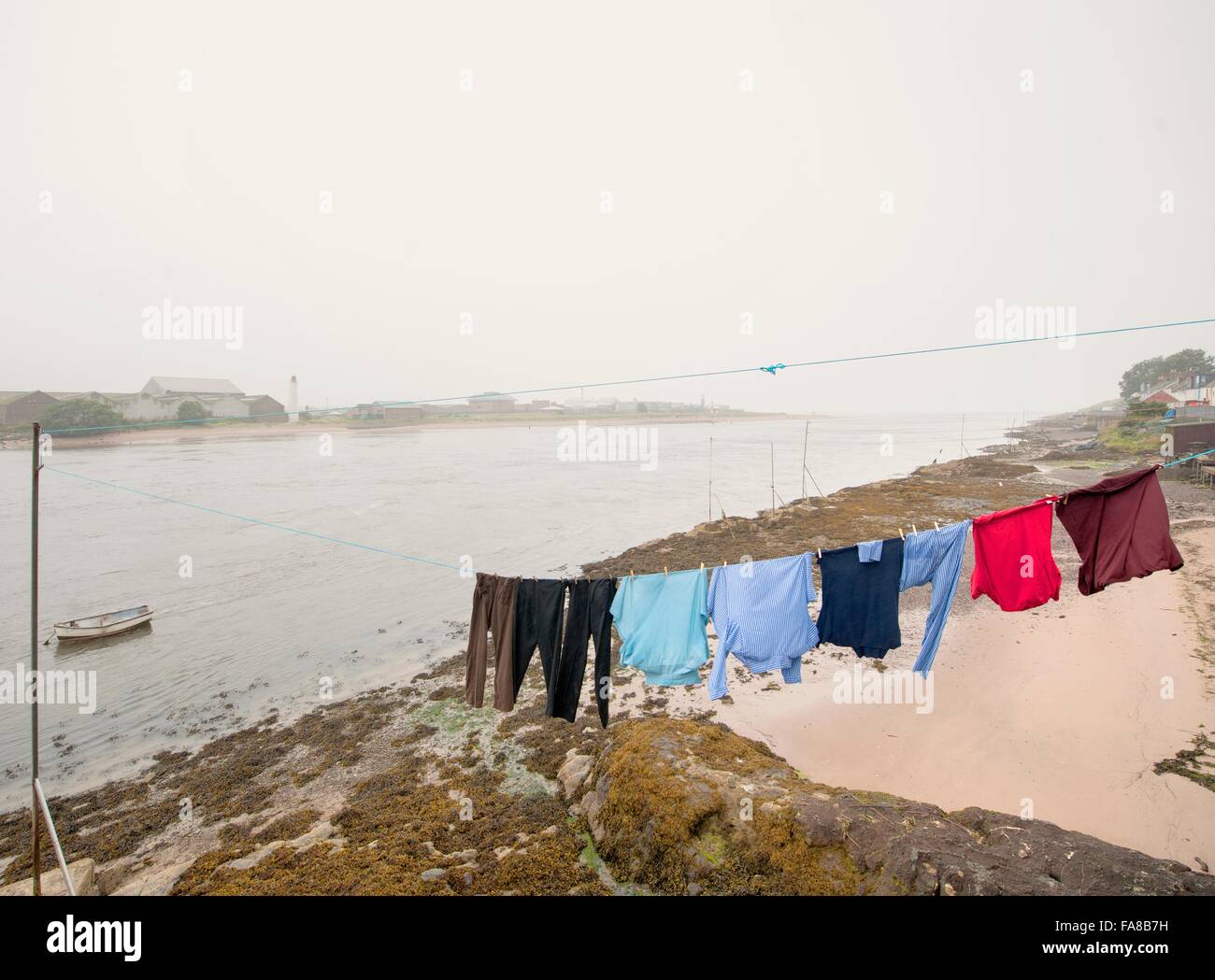 Washing line on beach, Montrose, Aberdeenshire, Scotland Stock Photo ...