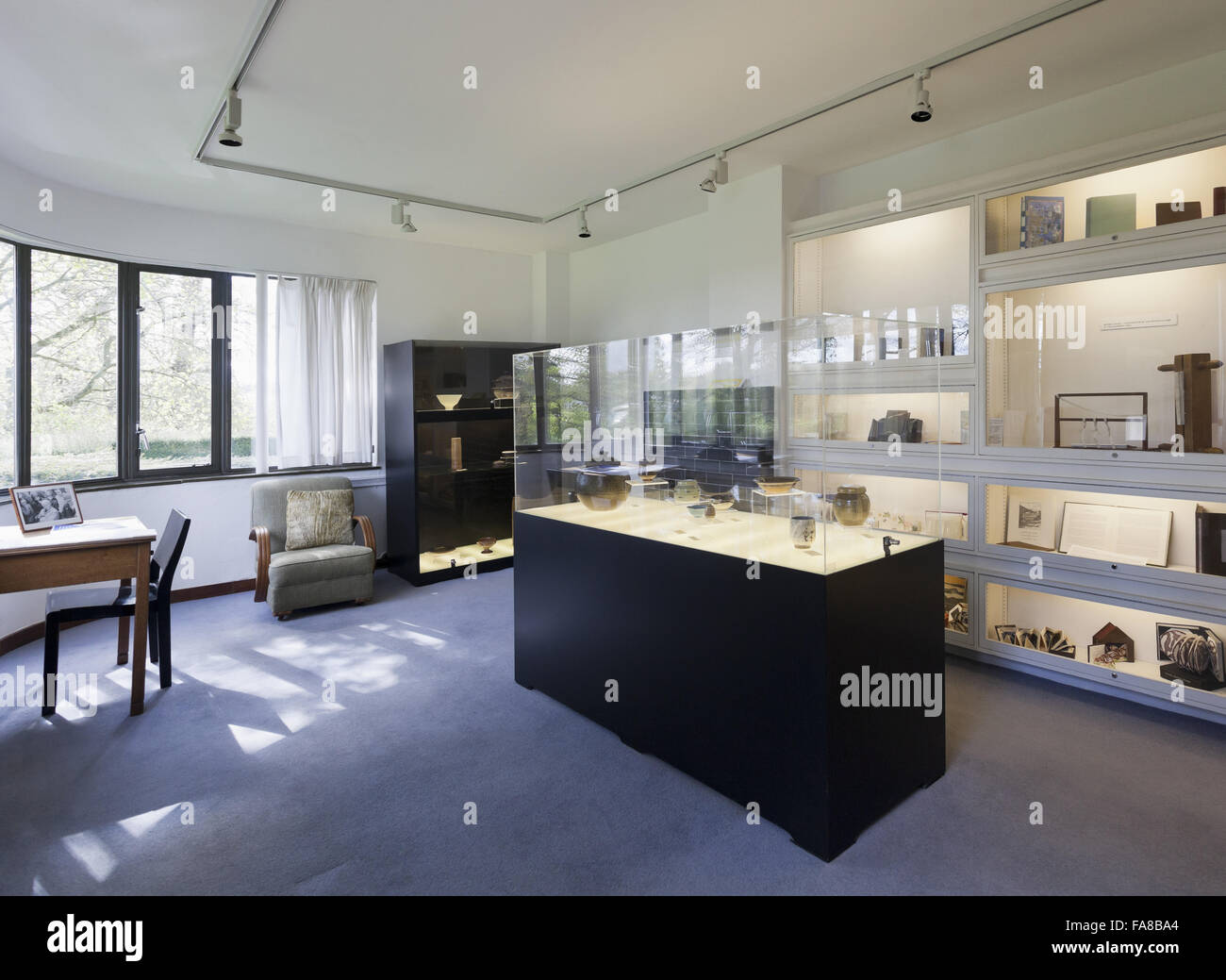 Wide interior view of the study and gallery display at High Cross House ...