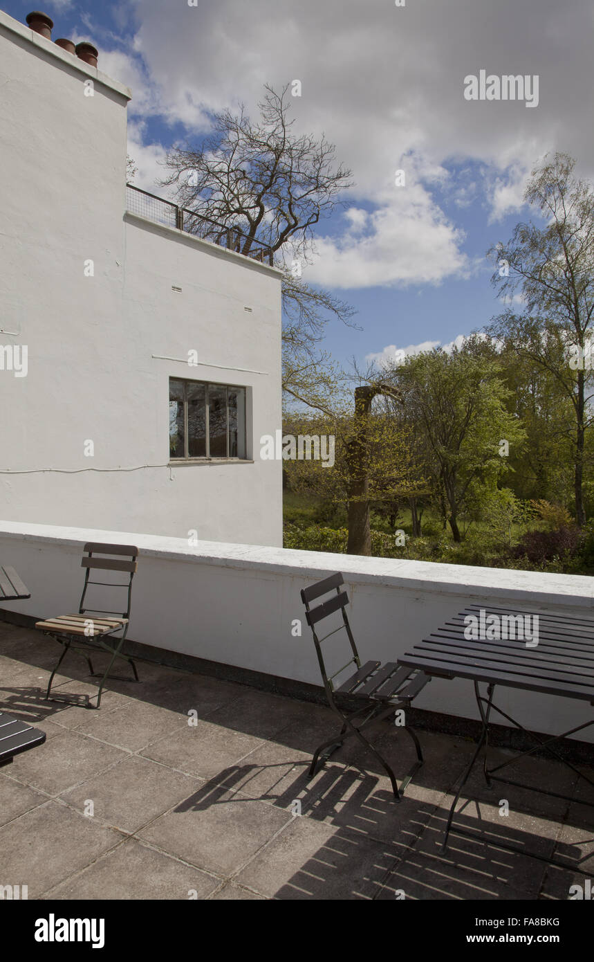 Cafe tables on the roof terrace at High Cross House, Dartington, Devon ...