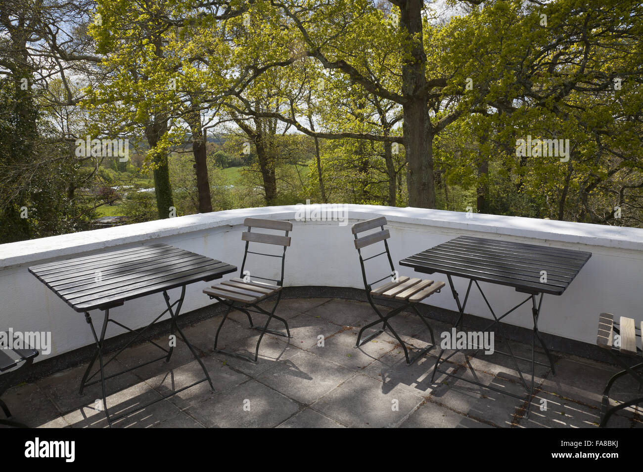 Cafe tables on the roof terrace at High Cross House, Dartington, Devon ...