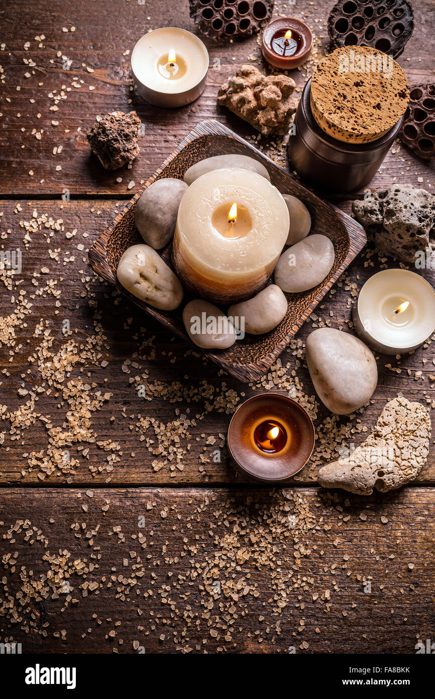 Top view of tranquil spa relaxation setting Stock Photo - Alamy