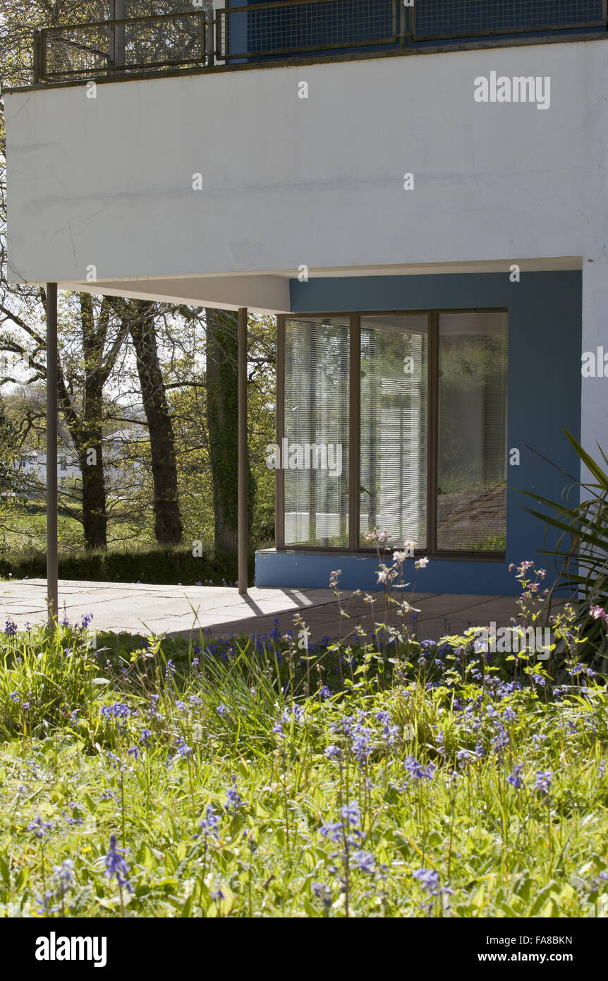 Verandah at High Cross House, Dartington, Devon. High Cross House was ...