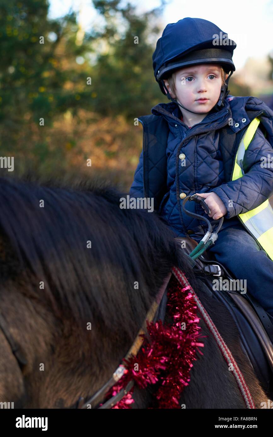 Boy sitting on pony horse hi-res stock photography and images - Alamy