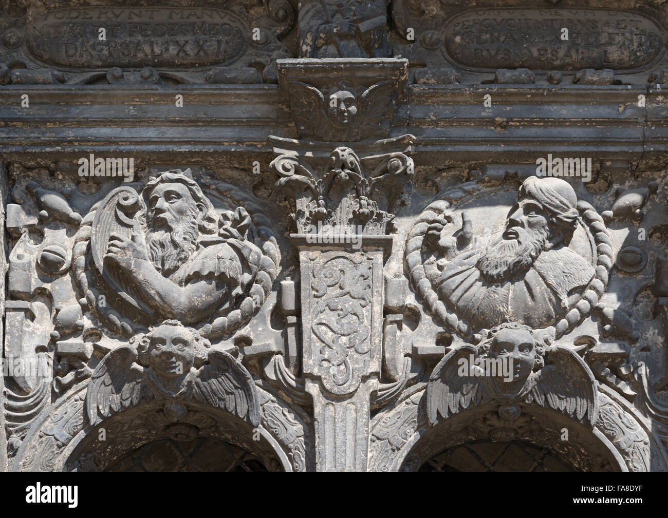 Prophets David and Isaiah. Detail of relief on the facade of Boim ...
