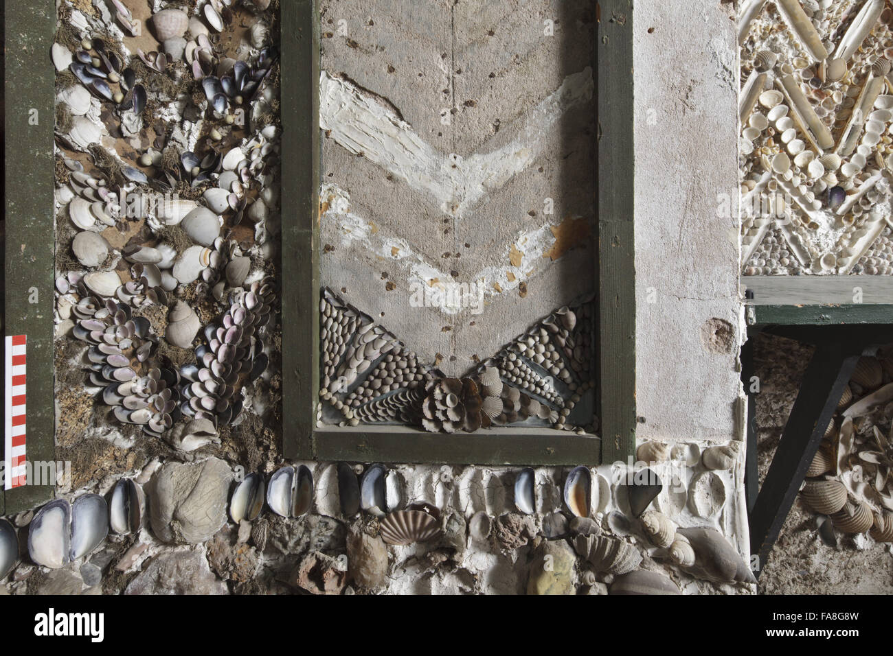 Detail of part of the decoration in bay three of the Shell Gallery at A ...