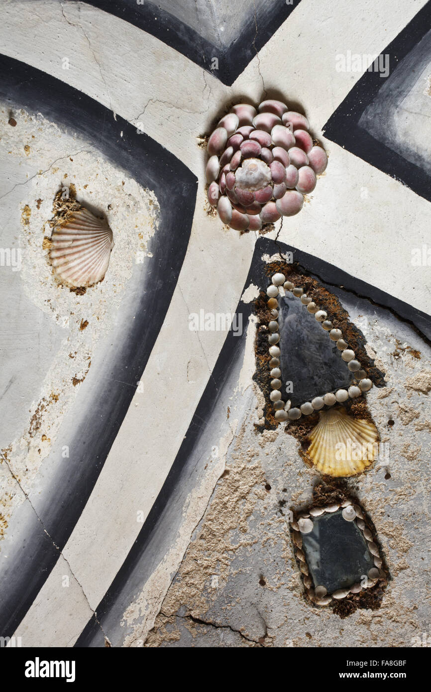 Detail of part of the decoration in the Shell Gallery at A la Ronde ...