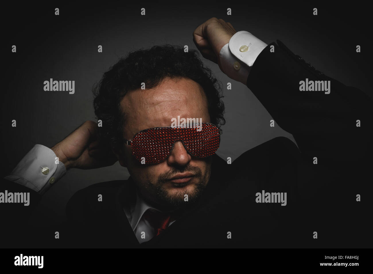 Dancing Crazy businessman with funny glasses Stock Photo - Alamy