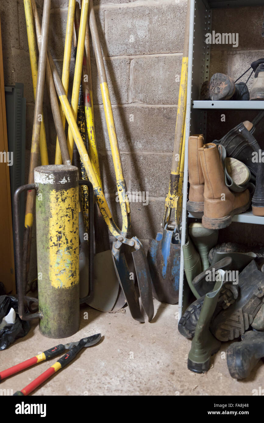 Tools and boots stored in the barn on Broadclyst Community Farm ...
