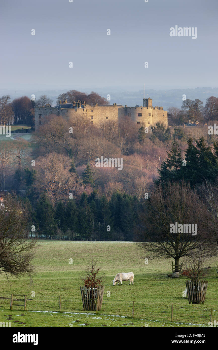 A winter view from the north west at Chirk Castle, Wrexham. Chirk ...