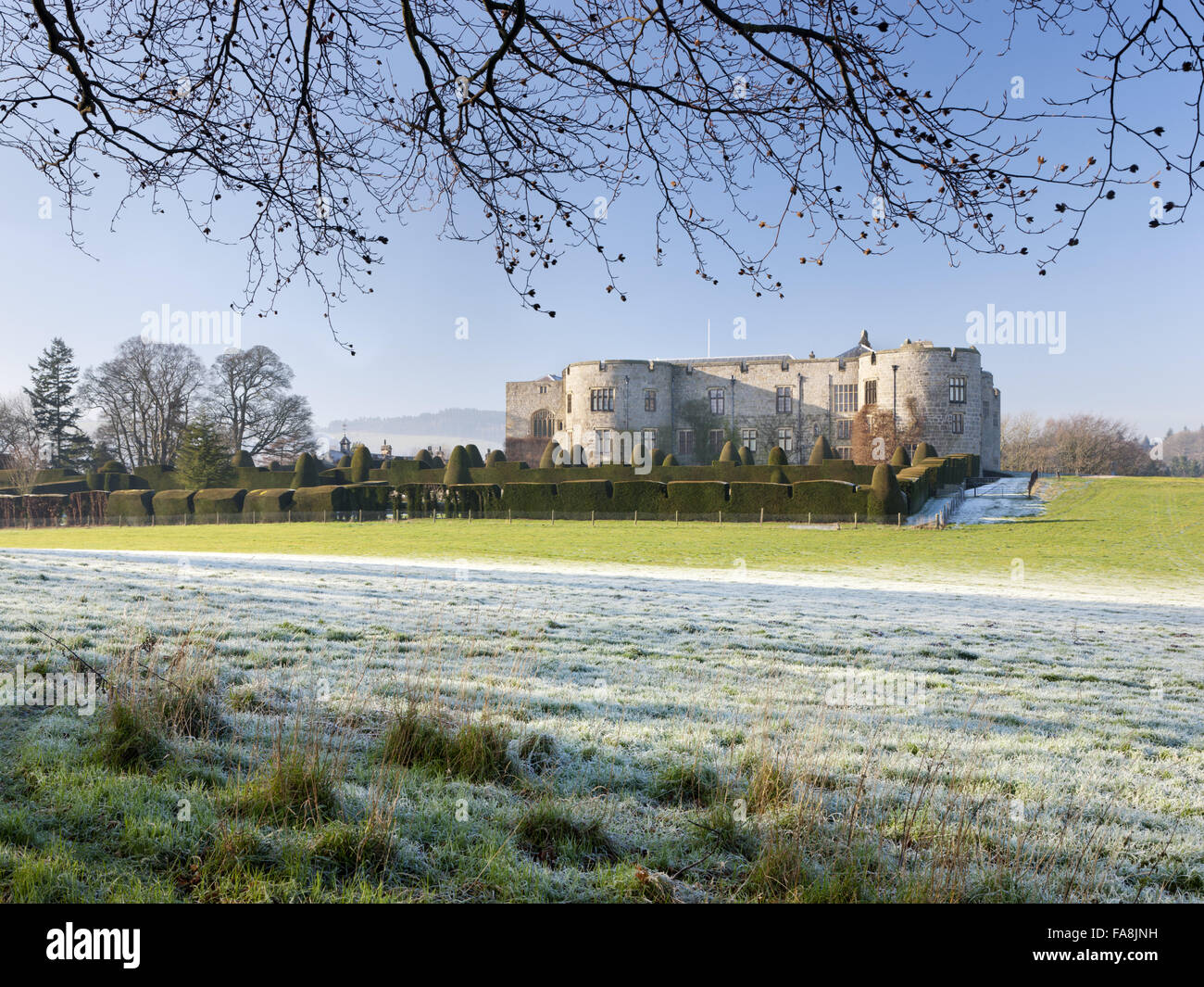 The east front in winter at Chirk Castle, Wrexham. Chirk Castle was ...