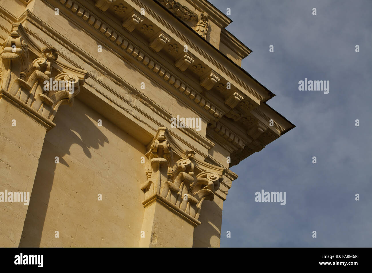A corner detail showing the column capitals of the Corinthian Arch at ...