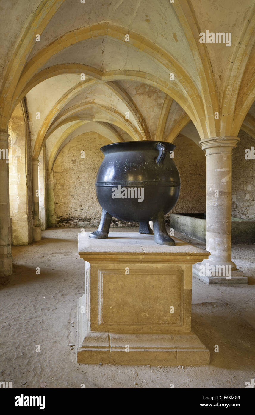The bell metal cauldron in the Warming Room at Lacock Abbey, Wiltshire ...