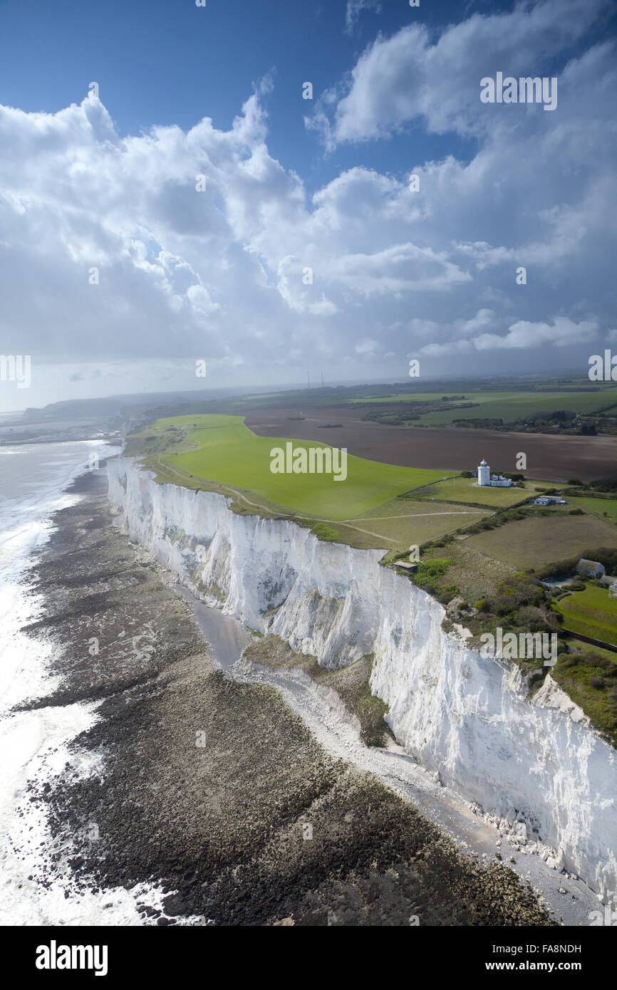 Aerial view of land on the White Cliffs of Dover coastline, Kent, for ...