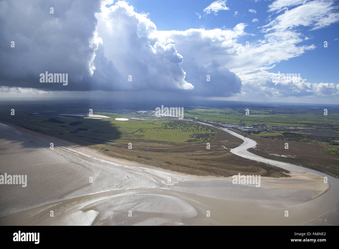 Aerial view of saltmarsh and mudflats at Pegwell Bay, Kent Stock Photo ...