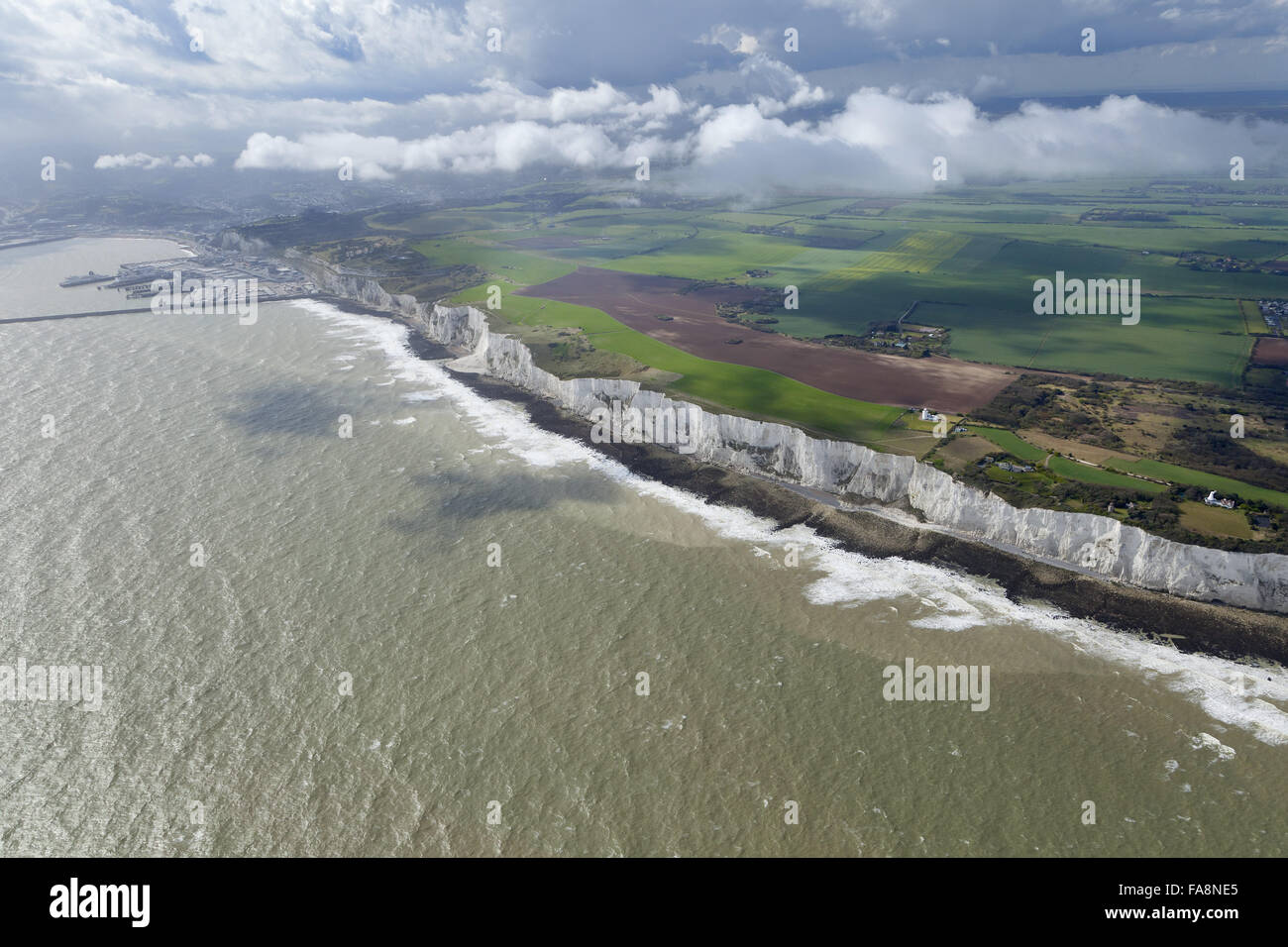 Aerial view of land on the White Cliffs of Dover coastline, Kent, for ...