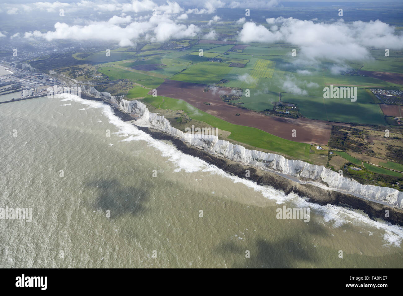 Aerial view of land on the White Cliffs of Dover coastline, Kent, for ...