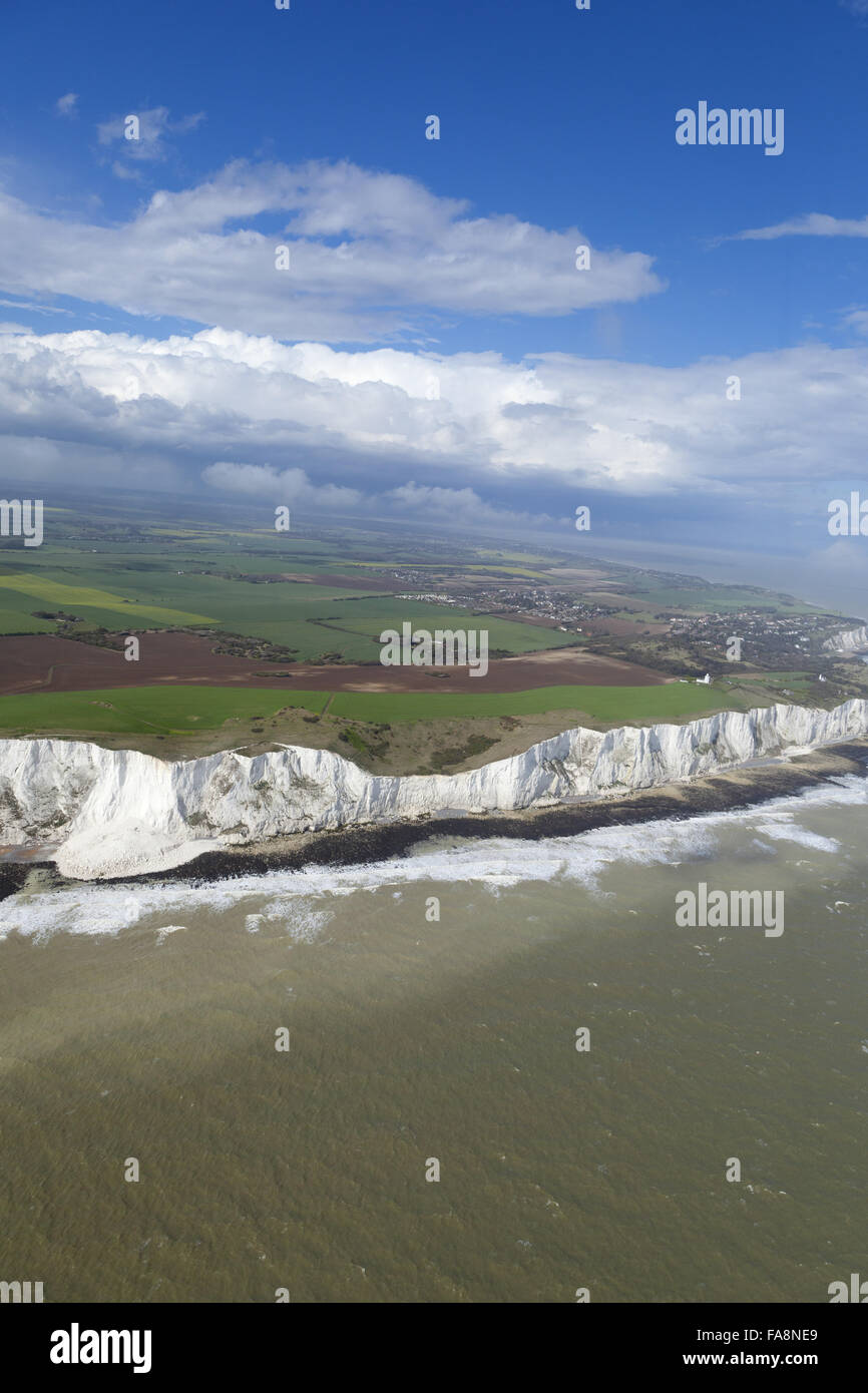 Aerial view of land on the White Cliffs of Dover coastline, Kent, for ...