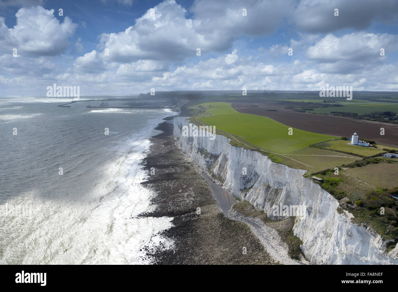 Aerial view of land on the White Cliffs of Dover coastline, Kent, for ...