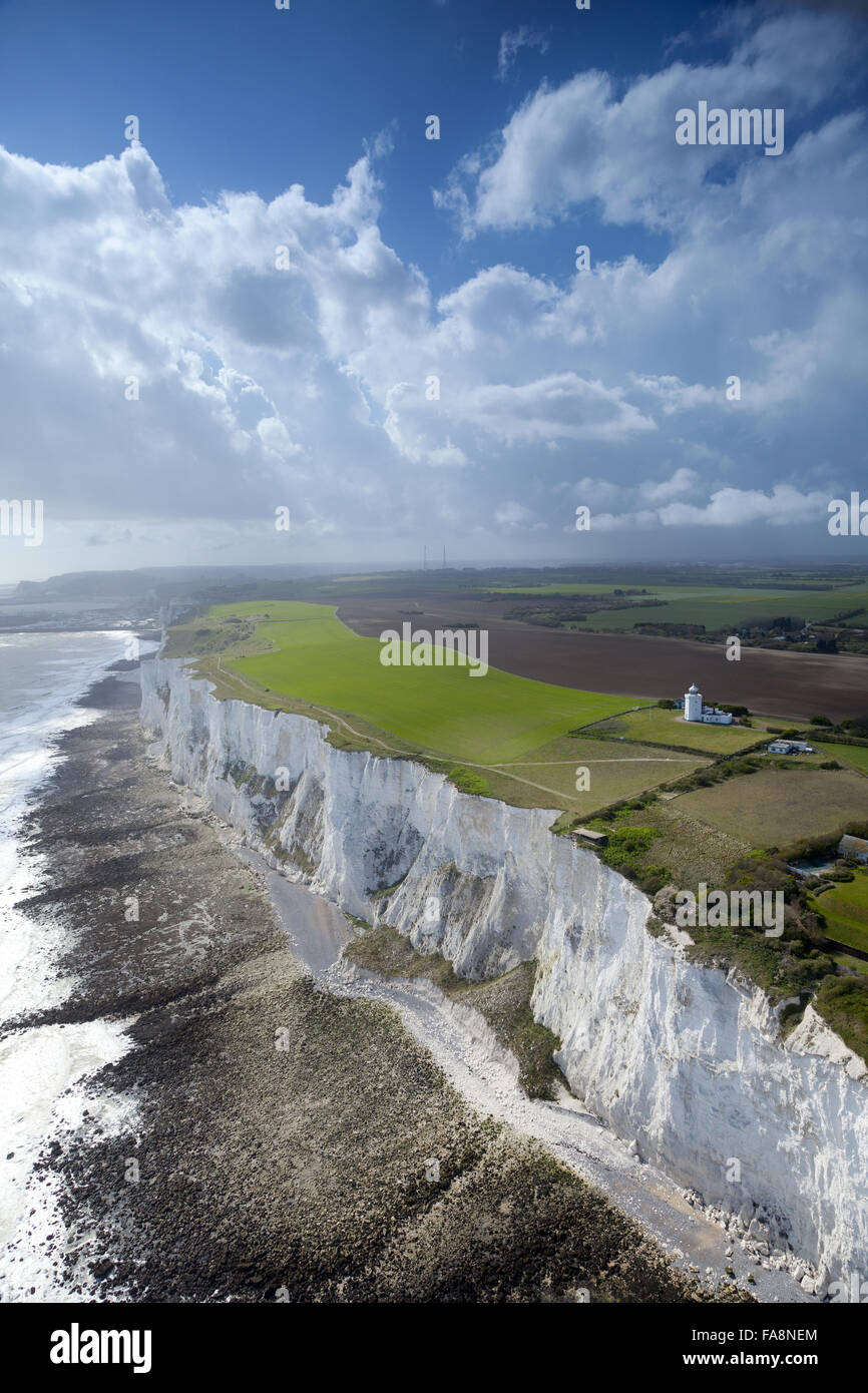 Aerial view of land on the White Cliffs of Dover coastline, Kent, for ...
