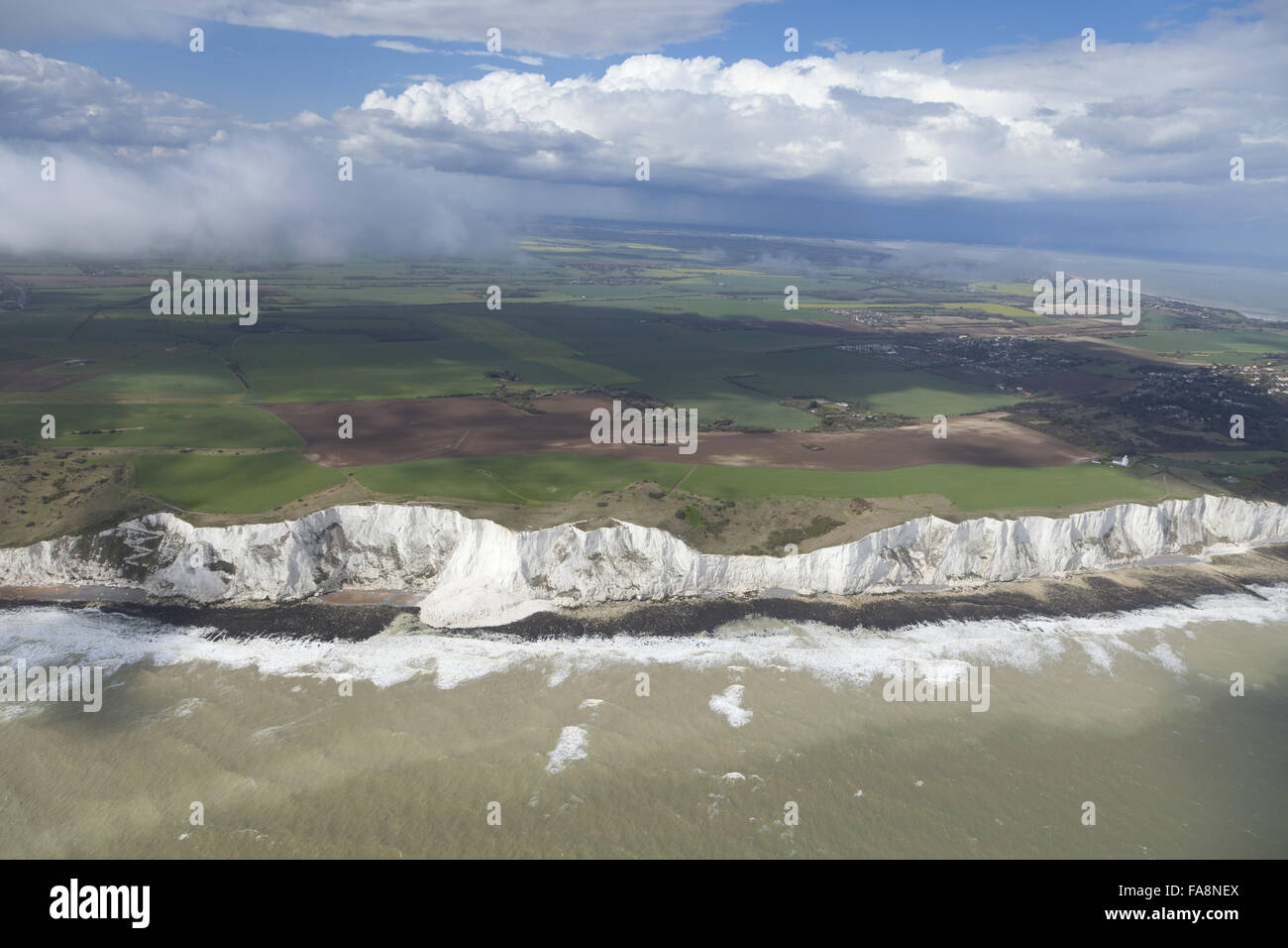 Aerial view of land on the White Cliffs of Dover coastline, Kent, for ...