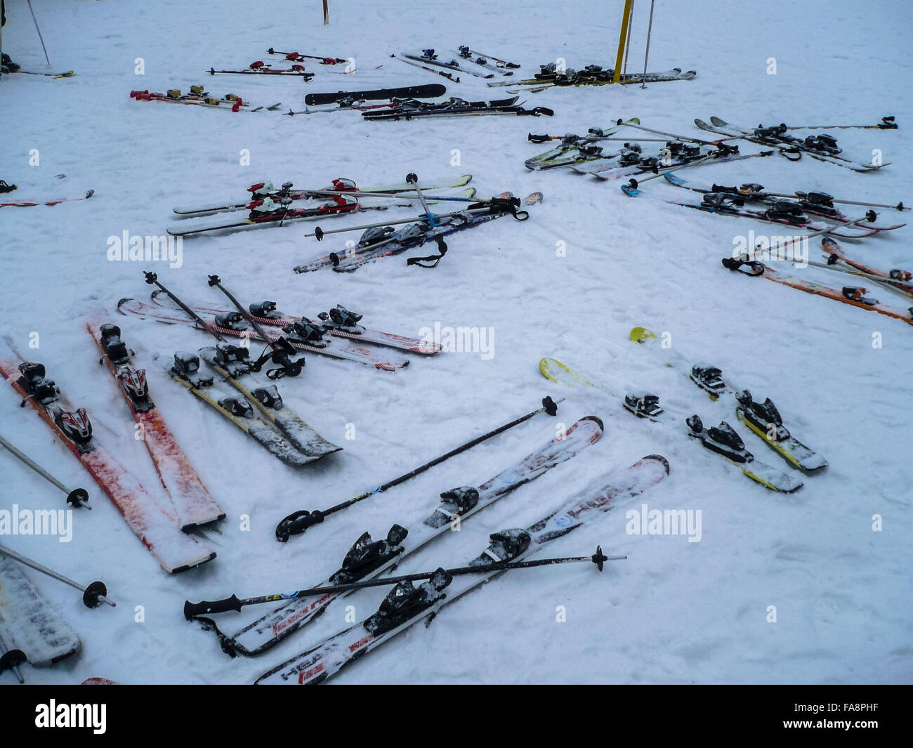 collection of skis in the snow Stock Photo - Alamy
