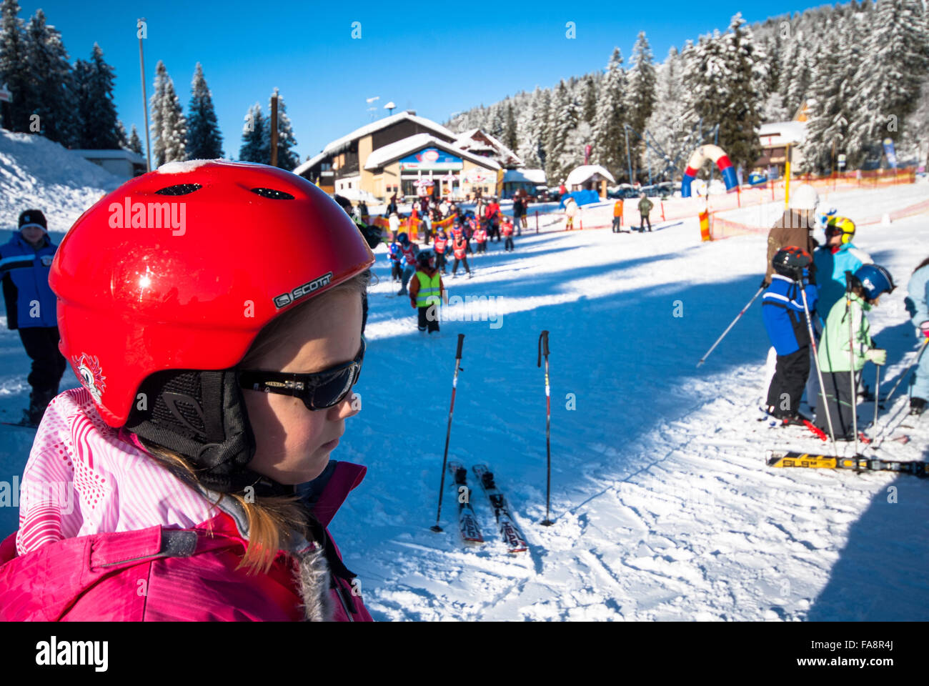 kids classroom for learning to ski at feldberg germany Stock Photo - Alamy