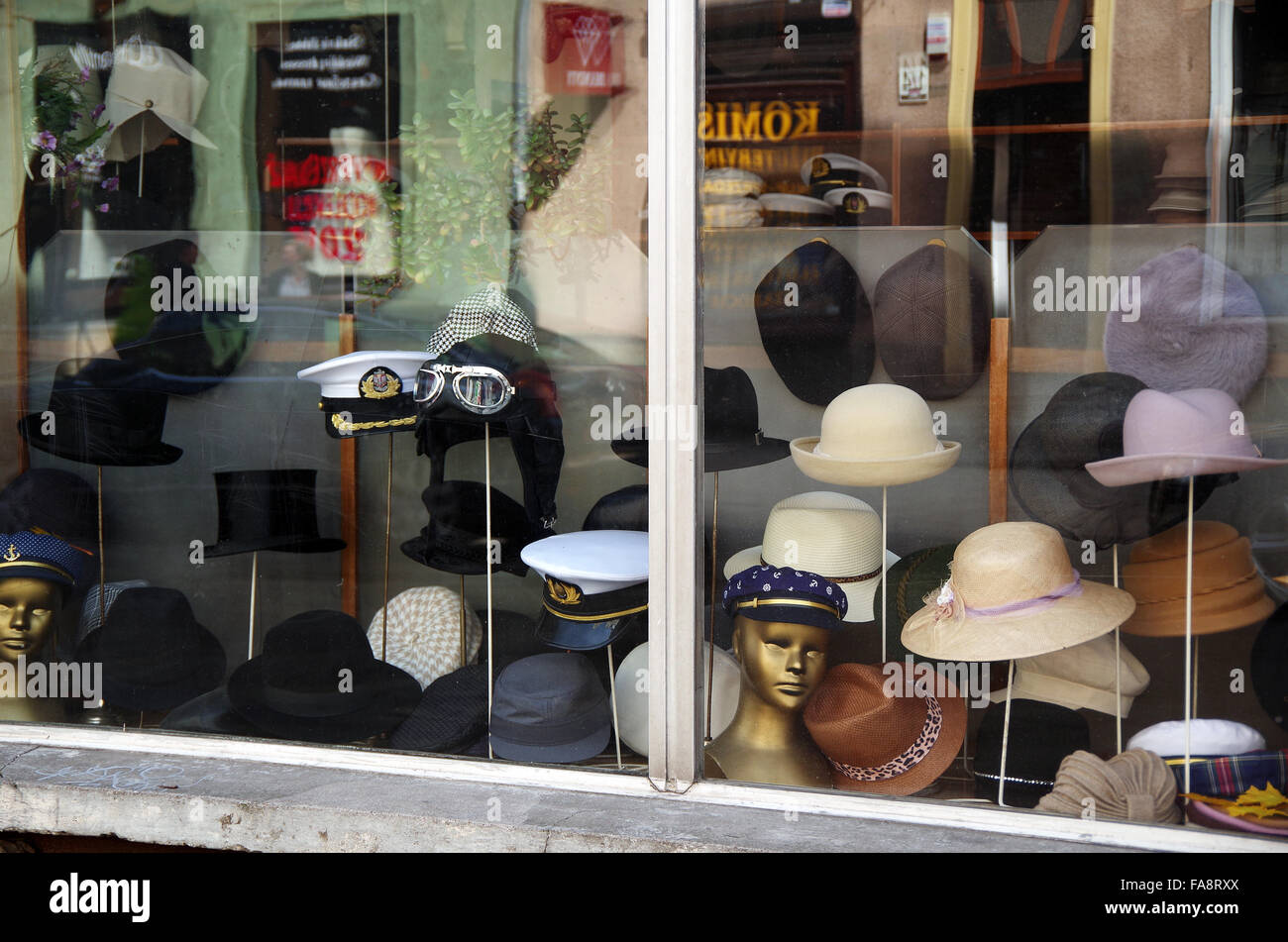 Window display of Hat shop in Gdansk, Poland Stock Photo - Alamy