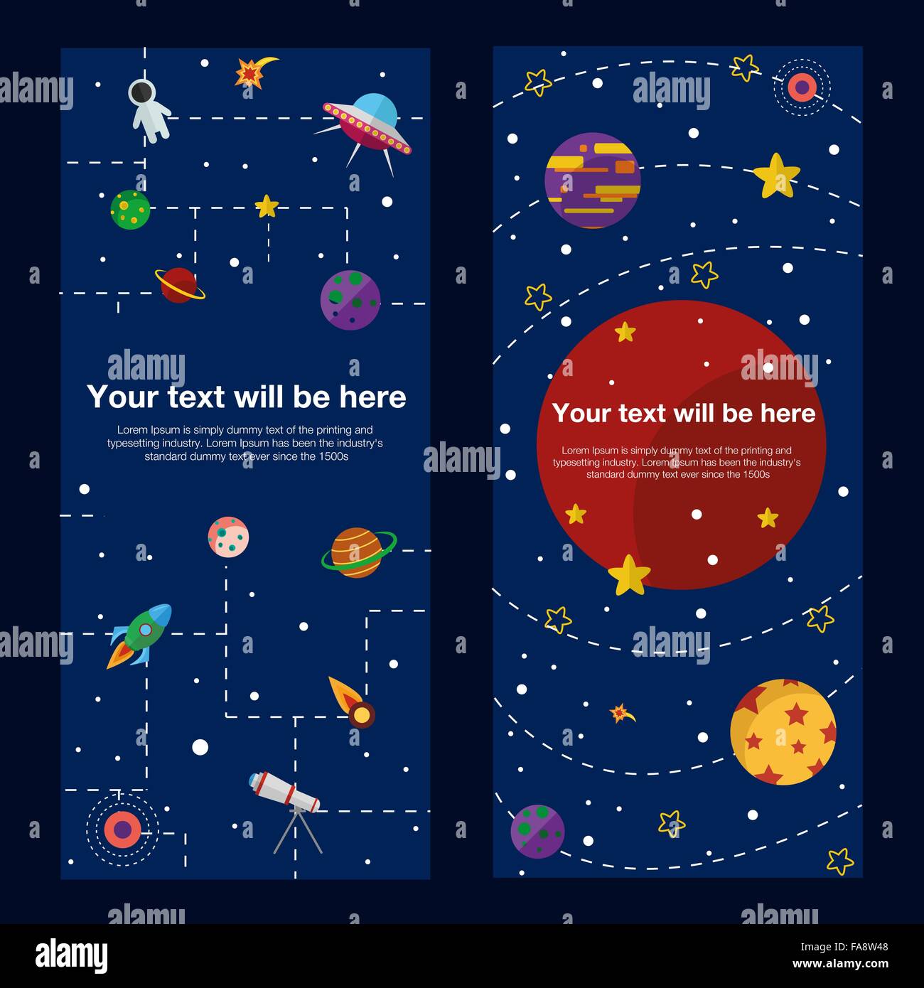 Space theme banners and cards with flat astronomic symbols Stock Vector ...