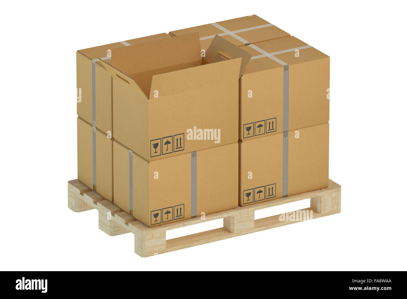 Cardboard boxes on pallet isolated on white background Stock Photo - Alamy