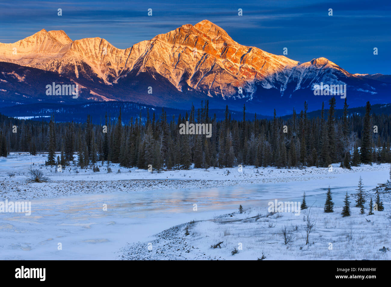 Pyramid Mountain in Winter in Jasper National Park, Canada Stock Photo ...