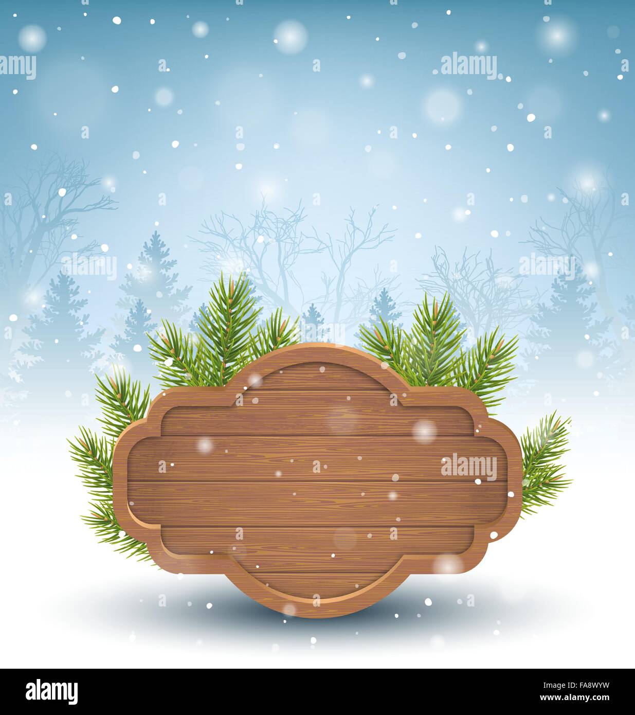 Wooden Frame with Pine Branches in Snow on Blue Stock Vector Image ...