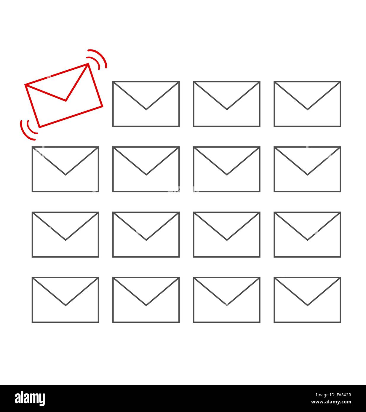 Flat icons of messages with one important message isolated on wh Stock ...