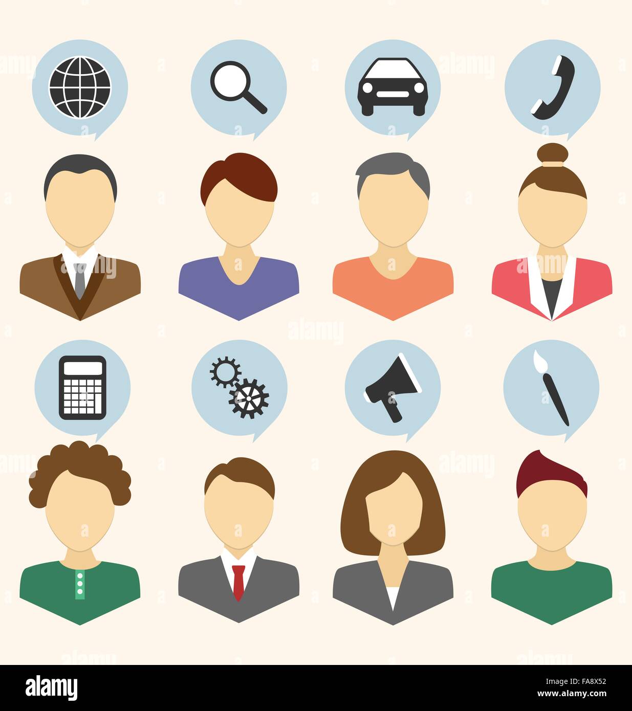 Set of portraits of company's employees isolated on beige Stock Vector ...