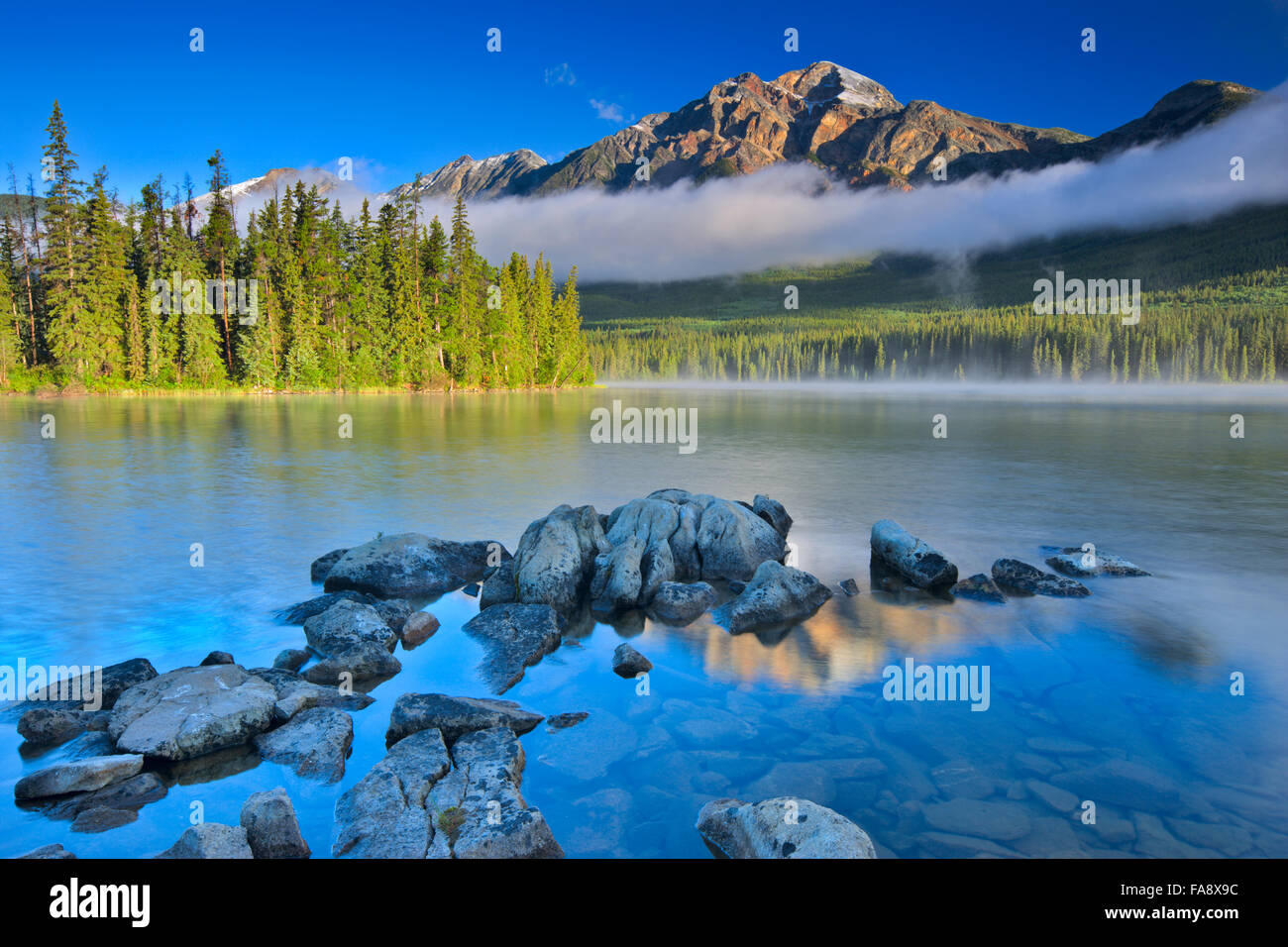Pyramid Mountain and Pyramid Lake in Jasper National Park, Canada Stock ...