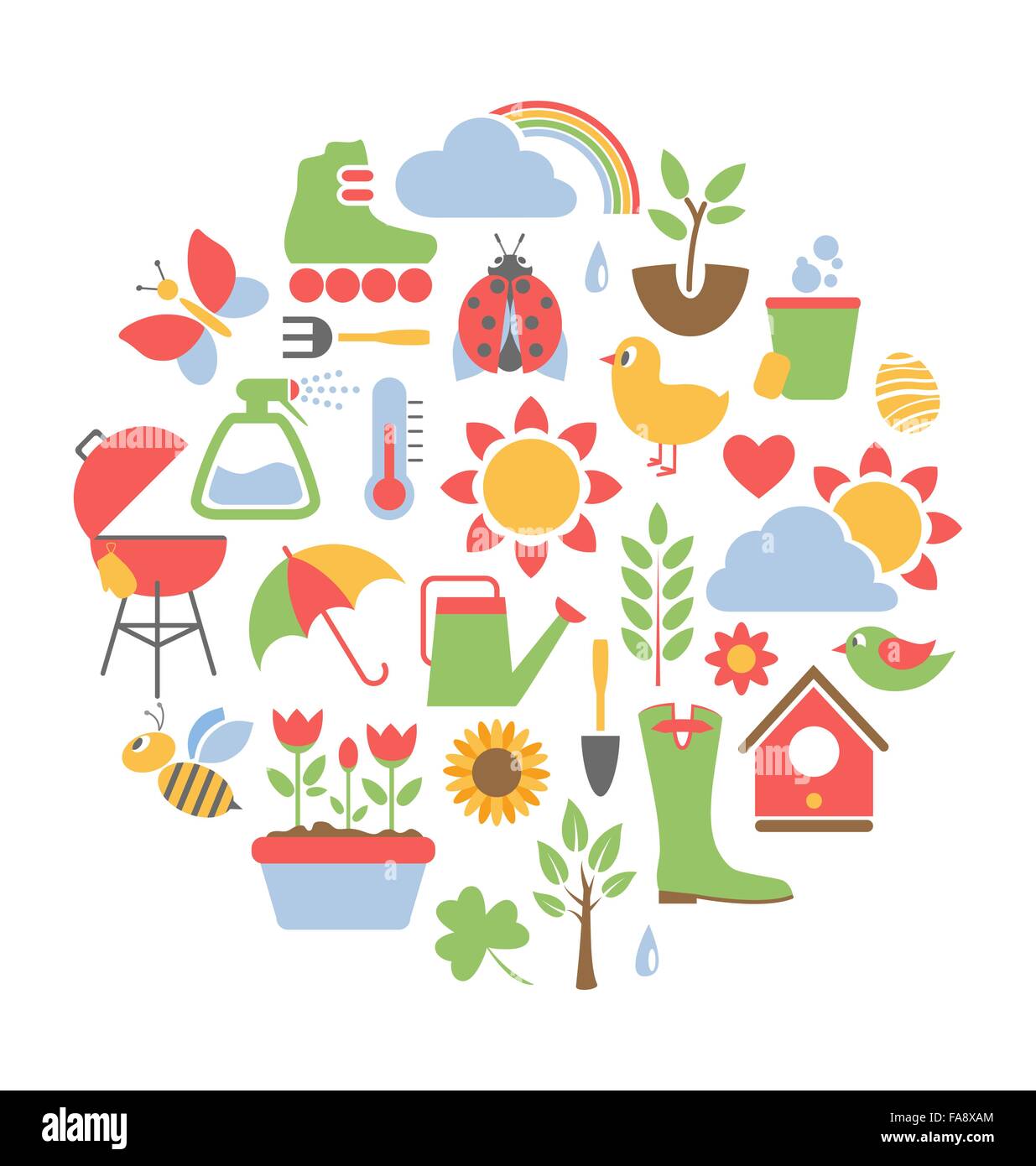 Spring flat icons in circle isolated on white Stock Vector Image & Art ...