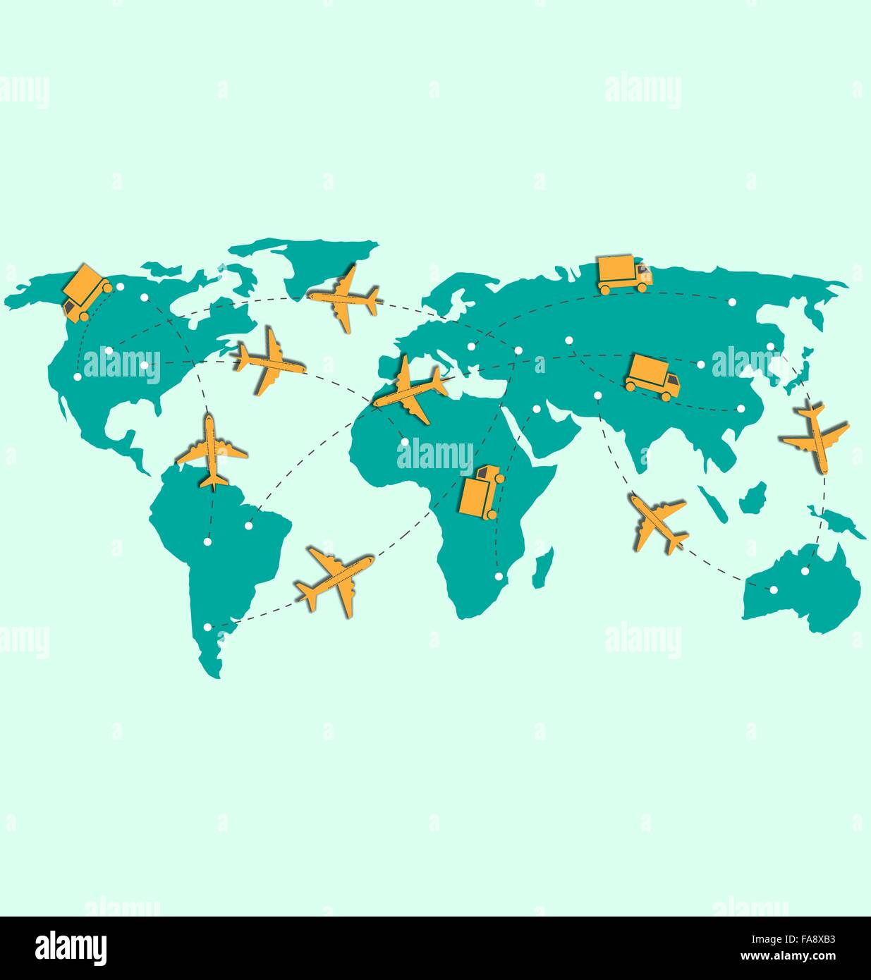 World map with air planes and trucks isolated on blue Stock Vector ...