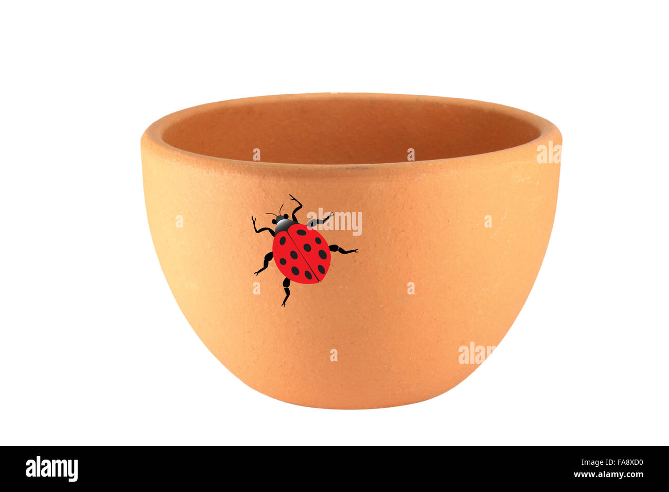 clay pot with lady bug on a white background Stock Photo - Alamy
