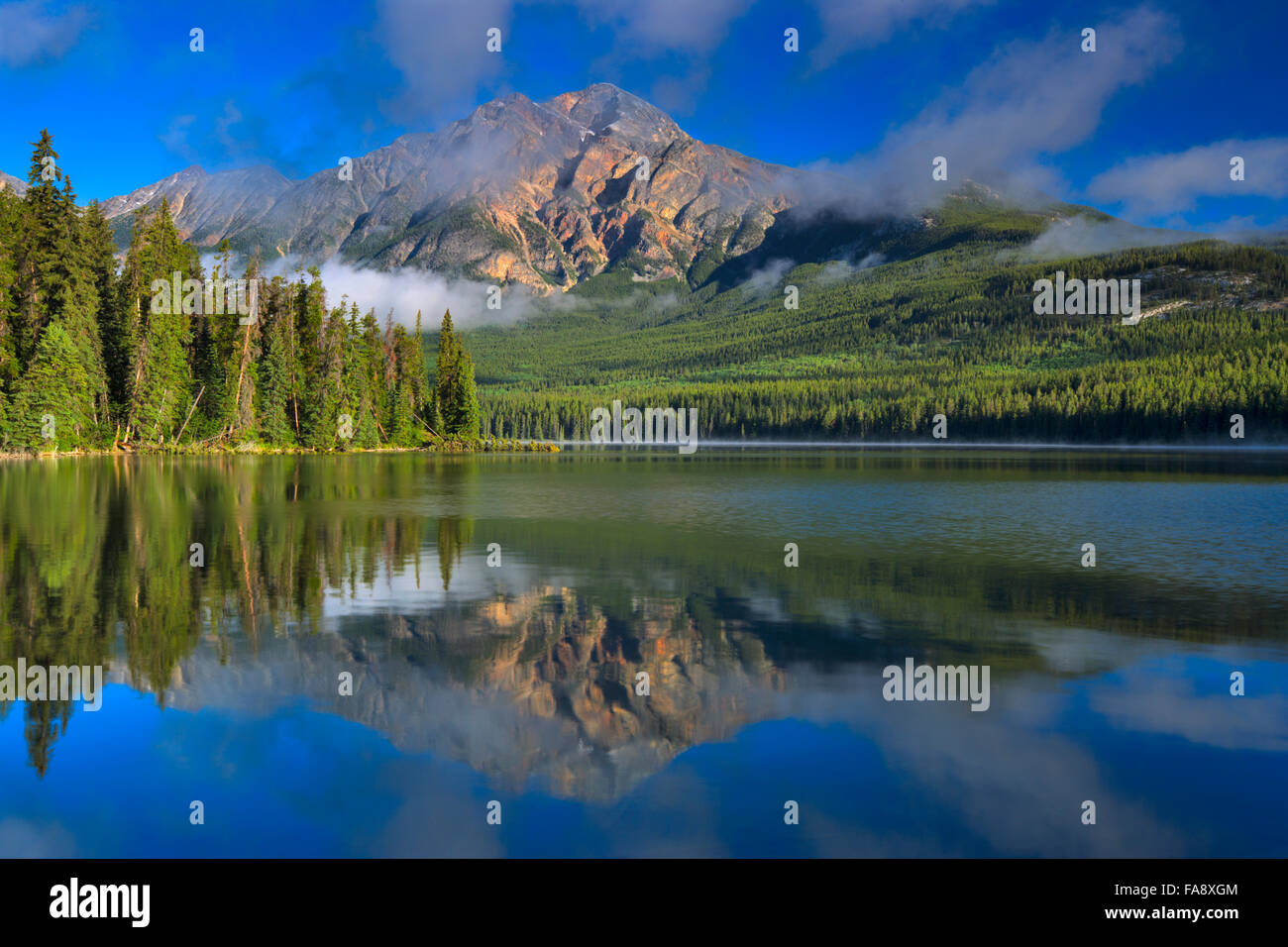 Pyramid Mountain and Pyramid Lake in Jasper National Park, Canada Stock ...